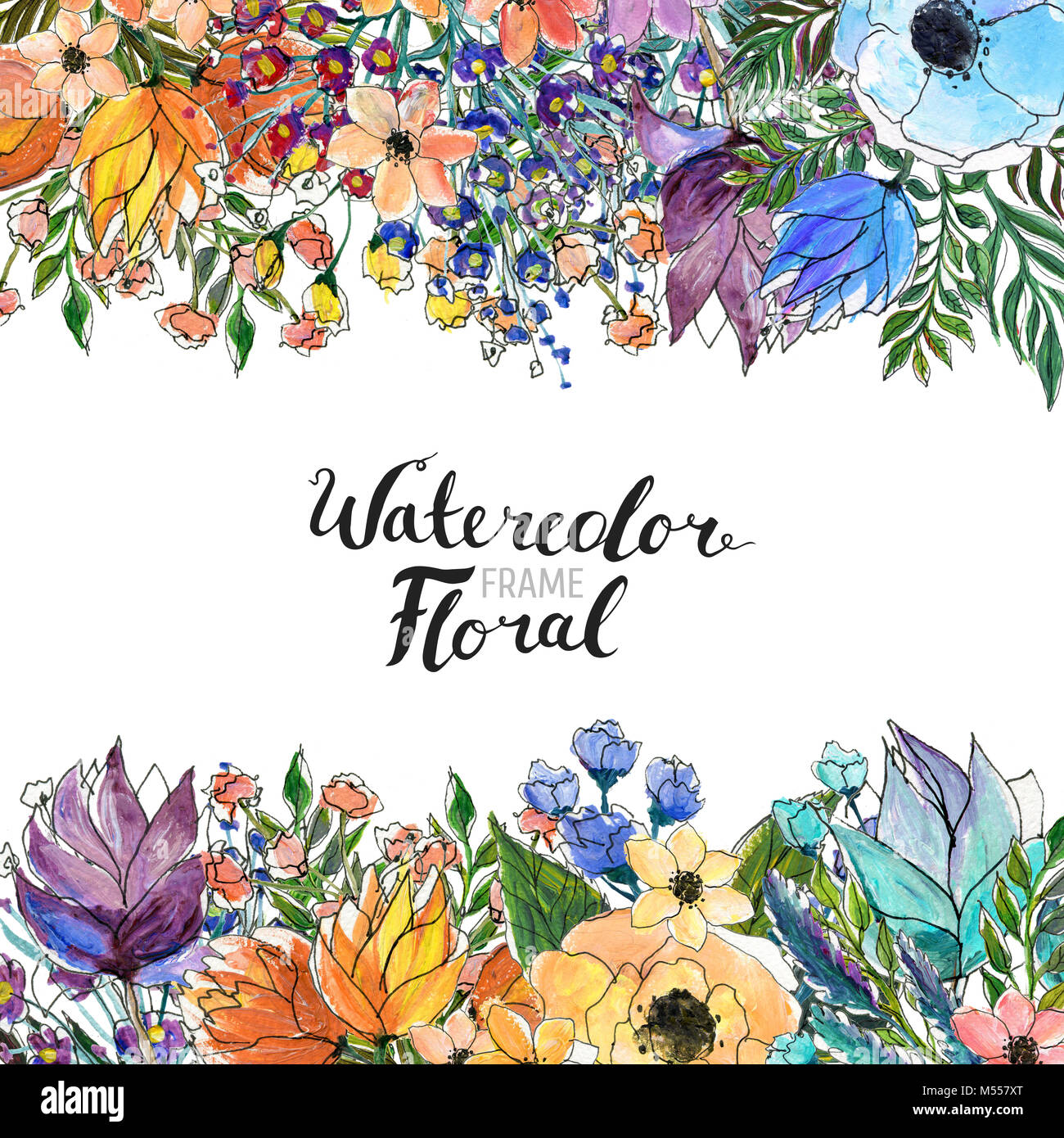 Watercolor Flower Border Stock Photo - Alamy