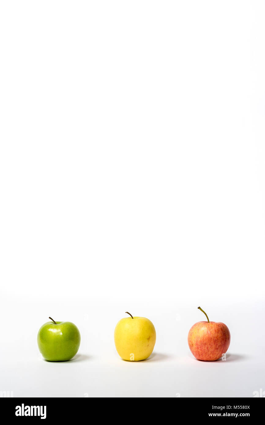 Three apples. red, yellow and green apples isolated on white background ...