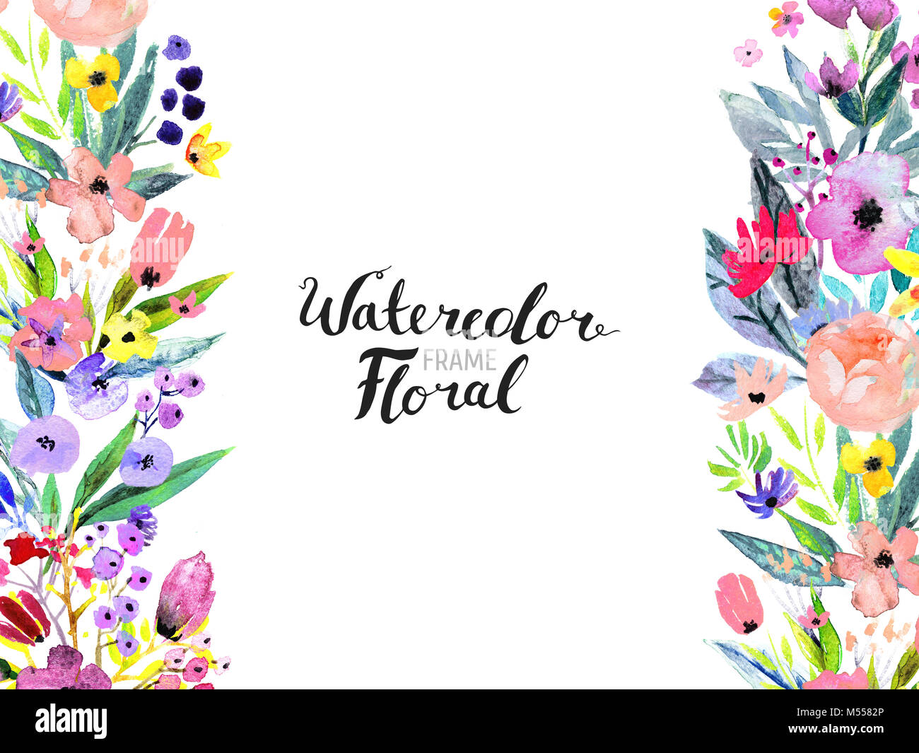 Watercolor Flower Border Stock Photo - Alamy
