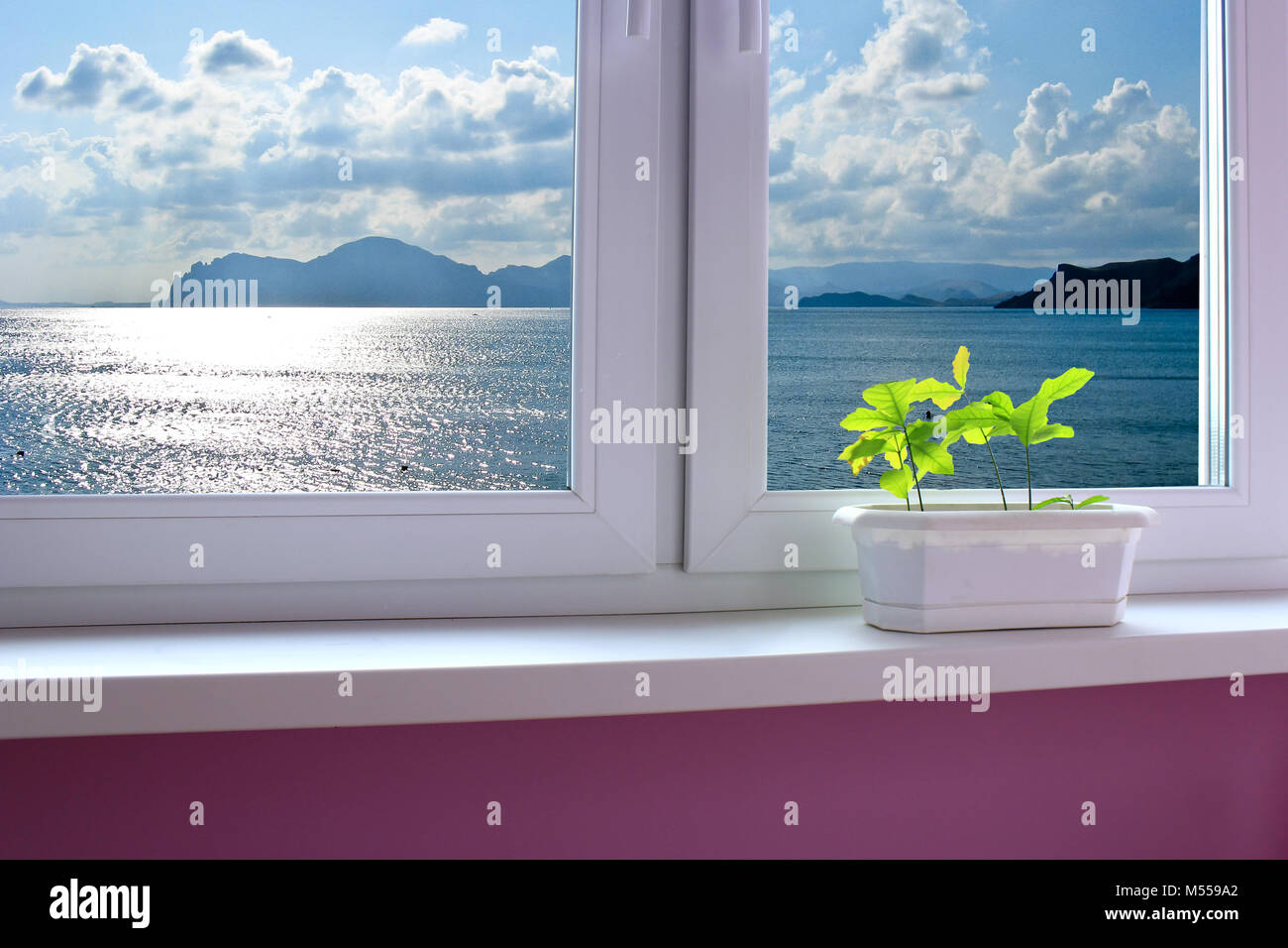 window with view of marine waves Stock Photo - Alamy