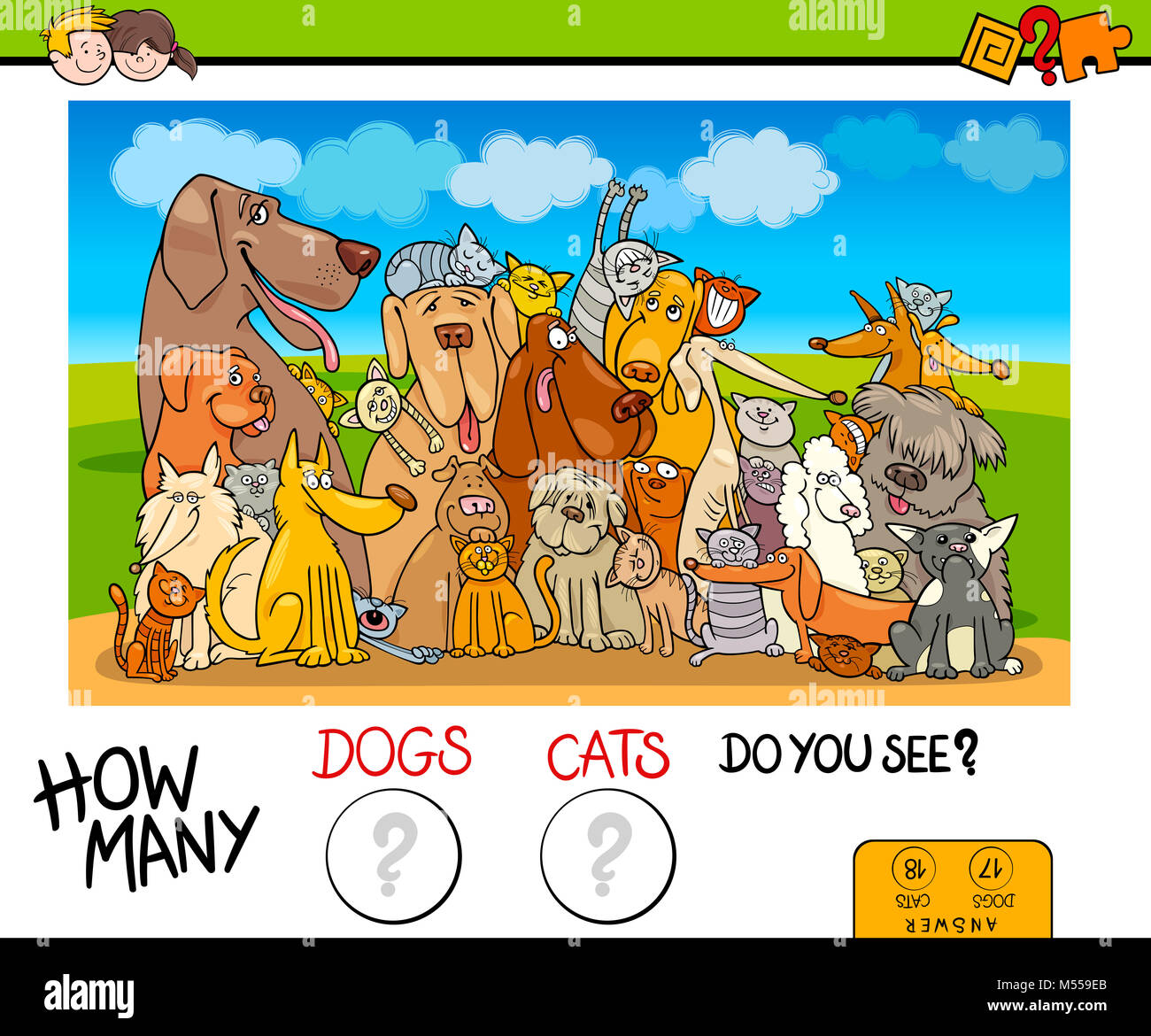 how many dogs and cats counting game Stock Photo - Alamy