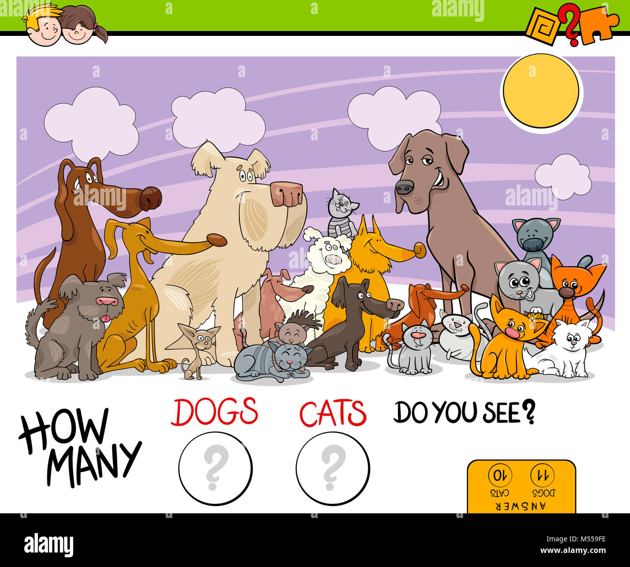 counting dogs and cats activity game Stock Photo - Alamy