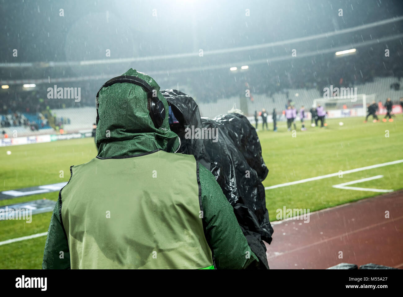 TV camera at the stadium during football matches. television camera ...