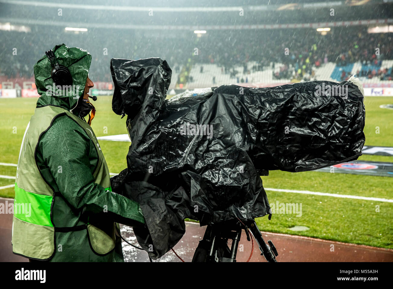 TV camera at the stadium during football matches. television camera ...
