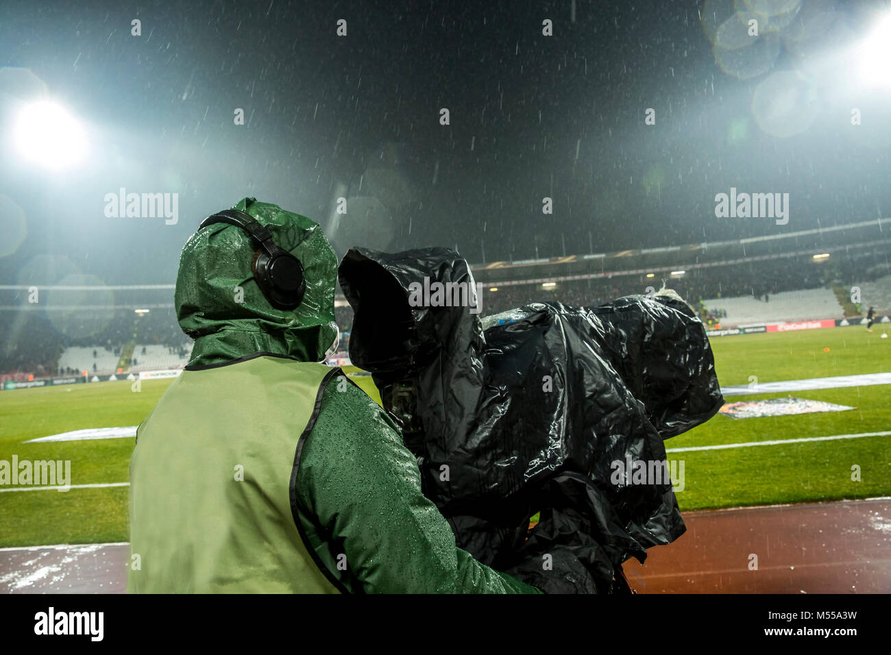 TV camera at the stadium during football matches. television camera ...