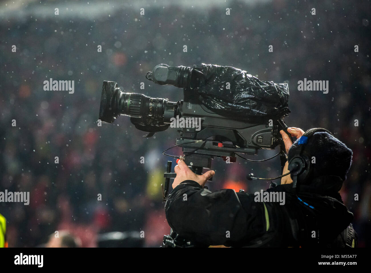 TV camera at the stadium during football matches. television camera ...