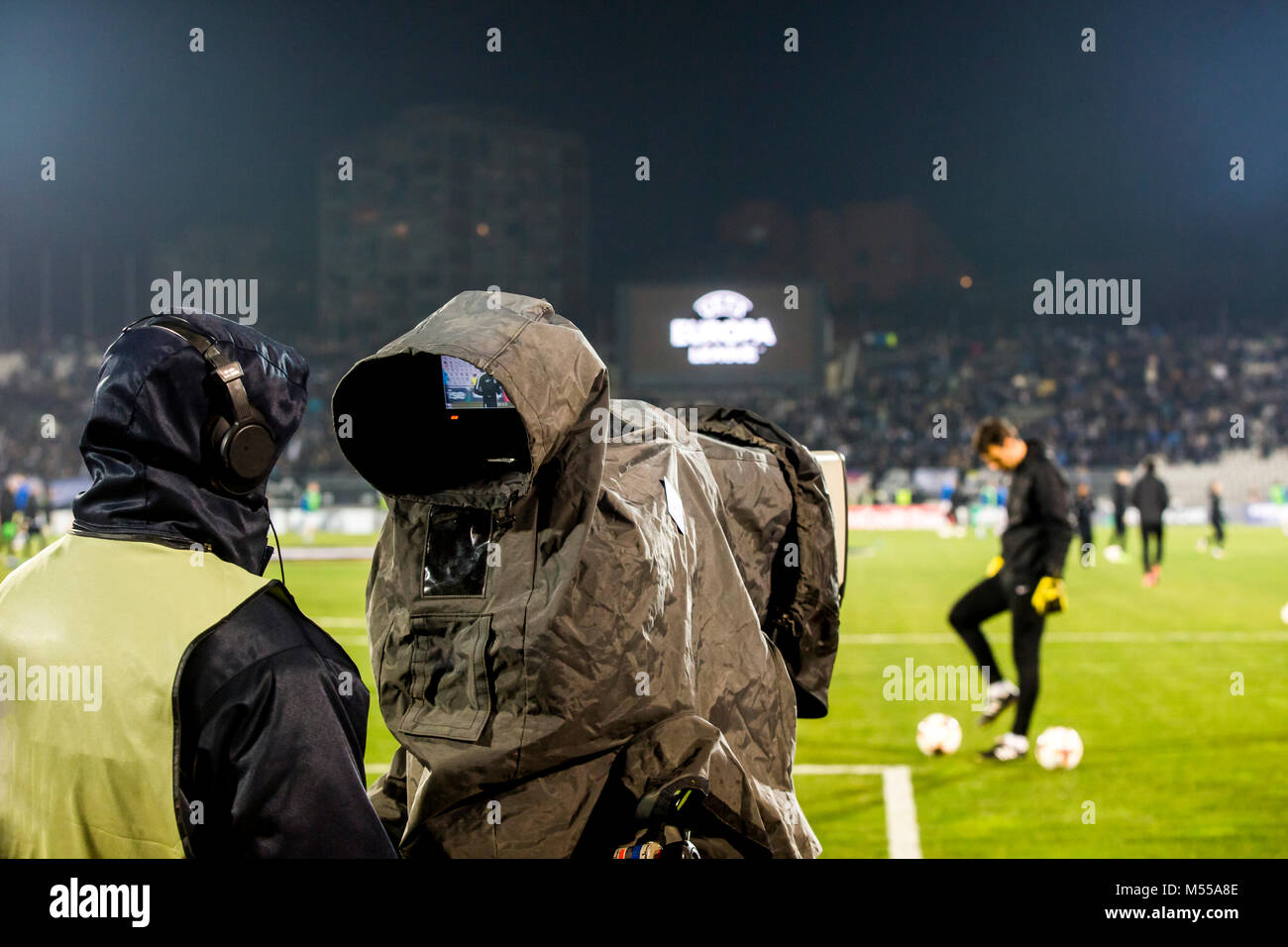 TV camera at the stadium during football matches. television camera ...