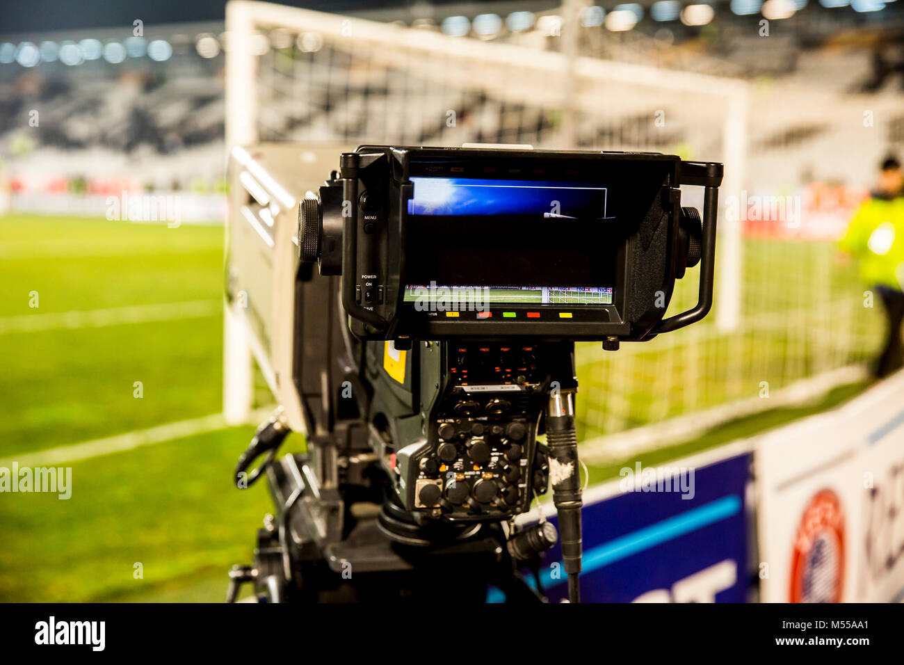 TV camera at the stadium during football matches. television camera ...