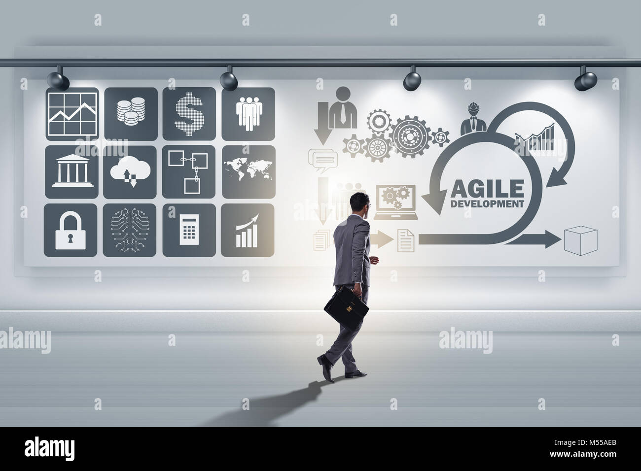 Businessman in agile software development concept Stock Photo - Alamy