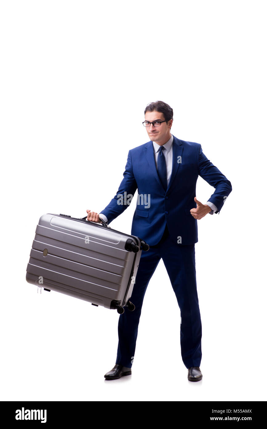 Young businessman with suitcase isolated on white background Stock ...