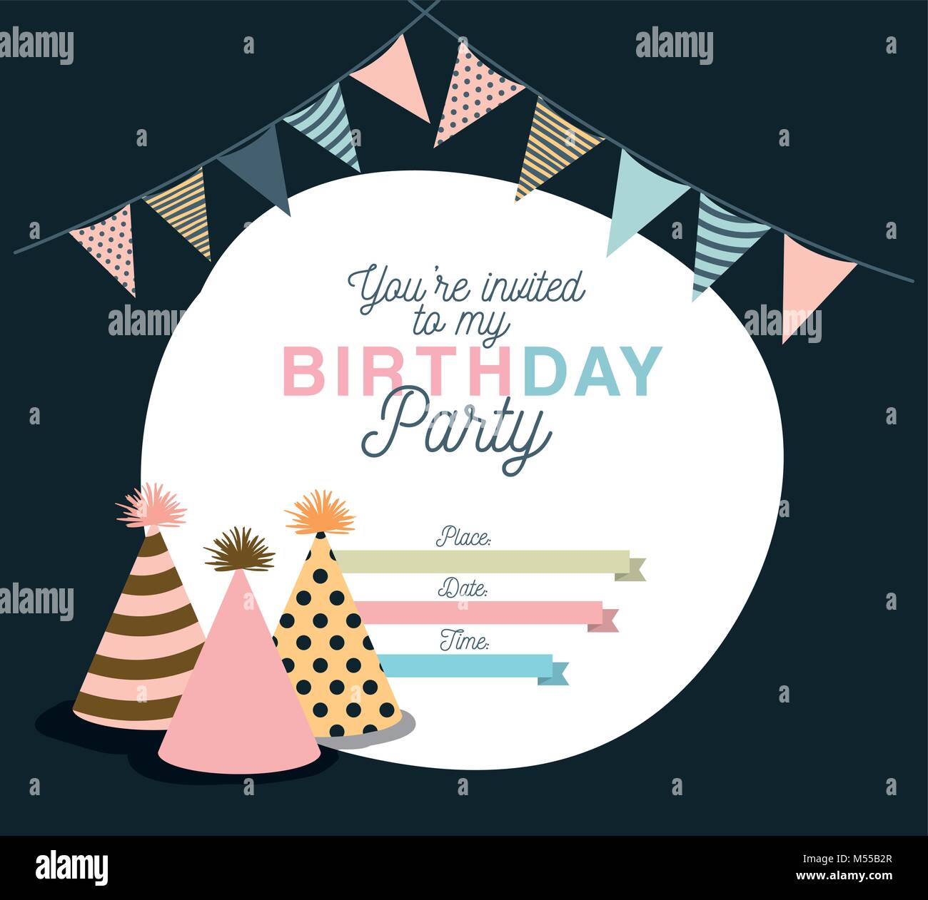 happy birthday party invitation with floral decoration Stock Vector ...