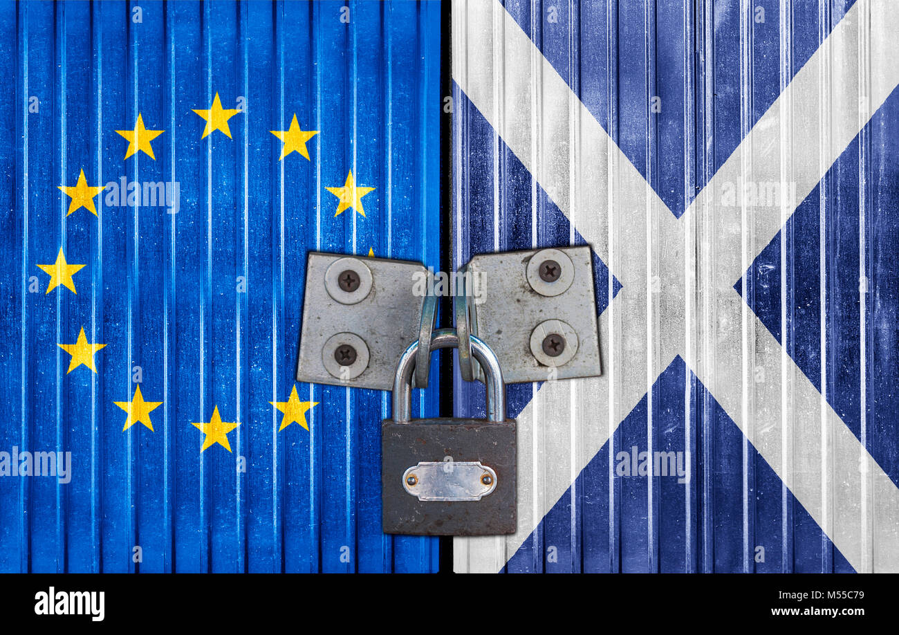 EU and Scotland flag on door with padlock Stock Photo - Alamy