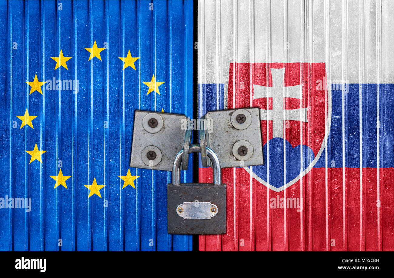 EU and Slovakia flag on door with padlock Stock Photo - Alamy