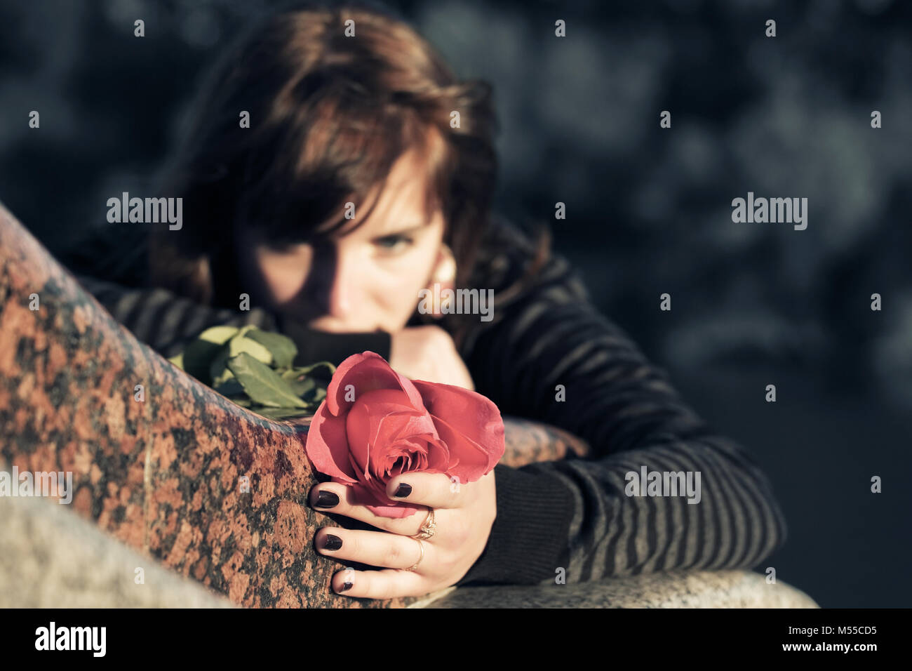 Sad Girl With Red Rose Wallpaper