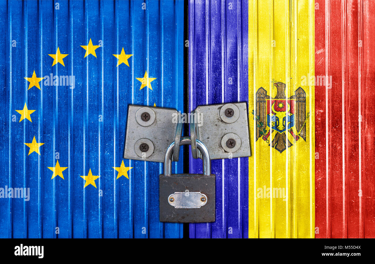 EU and Moldova flag on door with padlock Stock Photo - Alamy