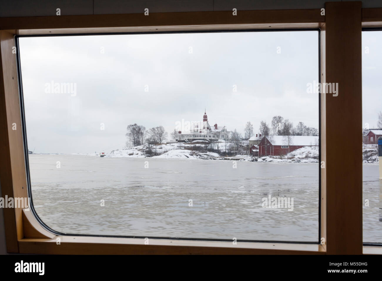 Wintery view from Suomenlinna ferry window in Helsinki Finland Stock ...