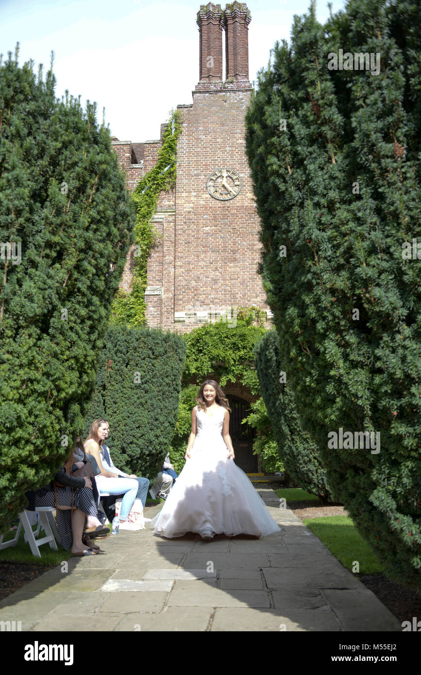 Beautiful Models wearing Bridal wear are walking on a catwalk at ...