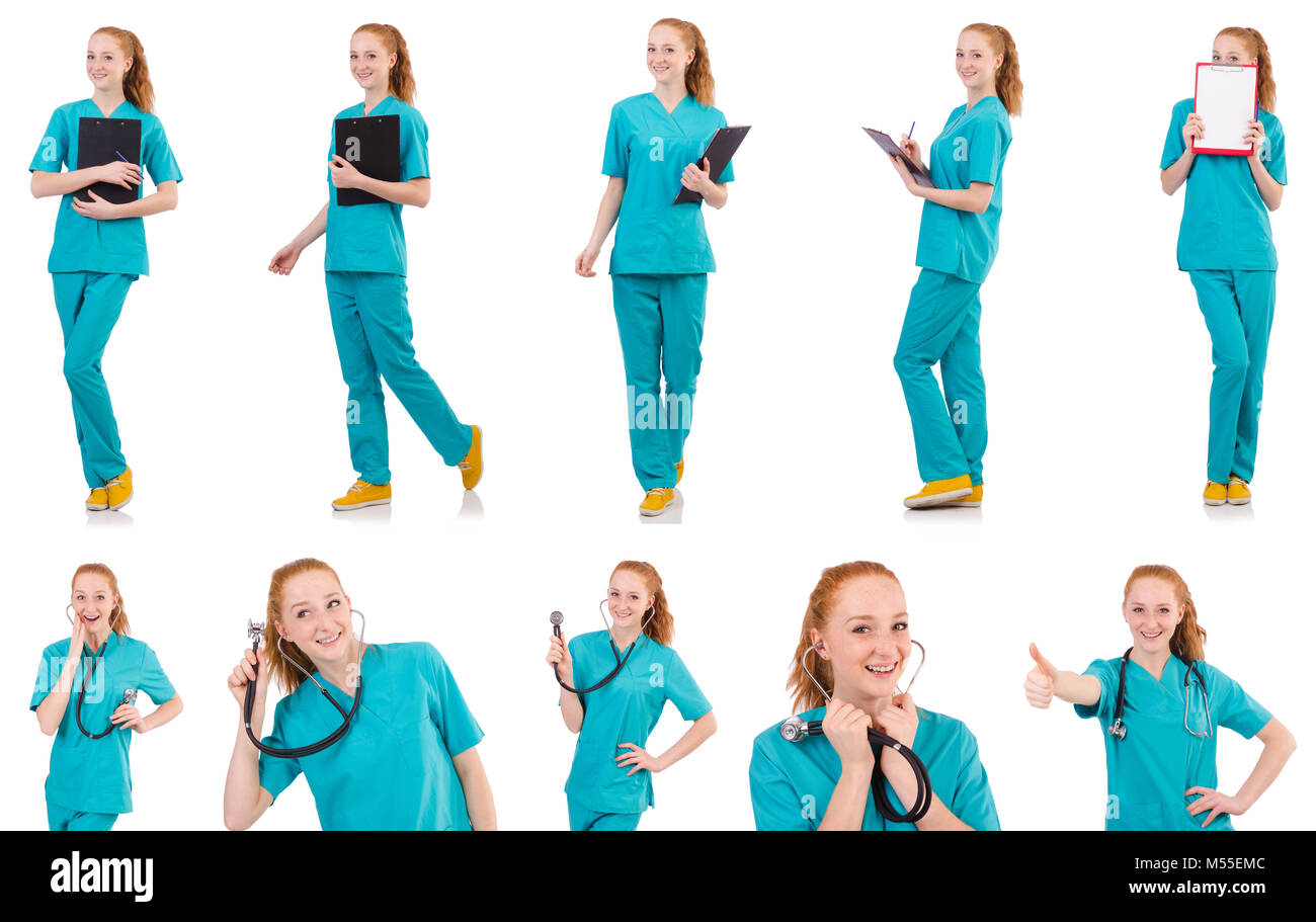 Woman-doctor with binder isolated on white Stock Photo - Alamy