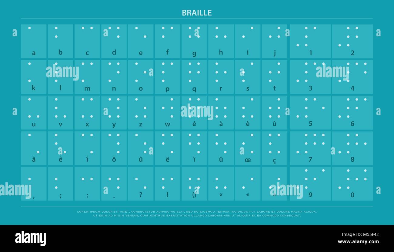 international Braille alphabet poster with latin letters, numbers, and ...