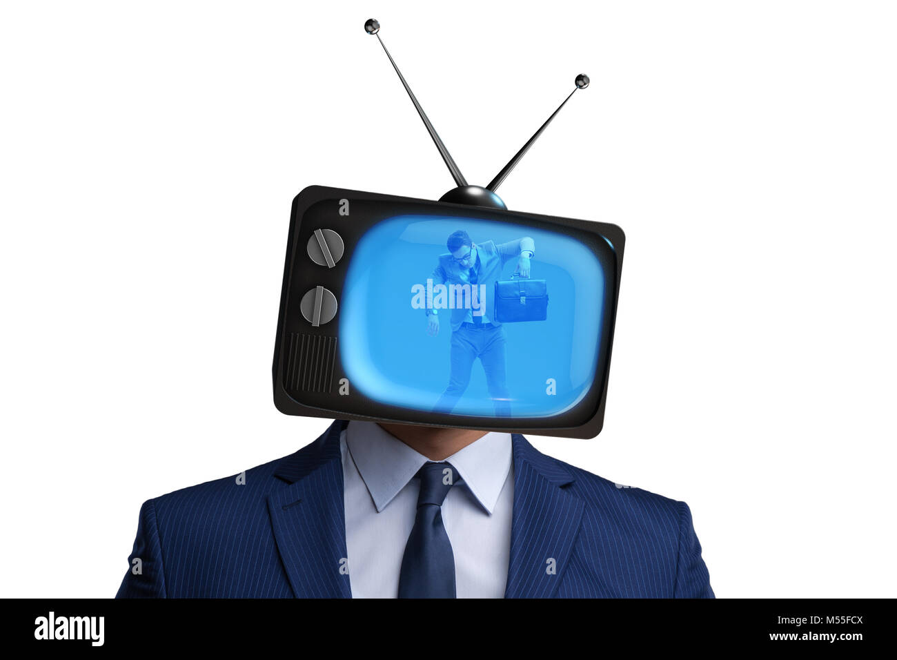 Man with television head in tv addiction concept Stock Photo - Alamy