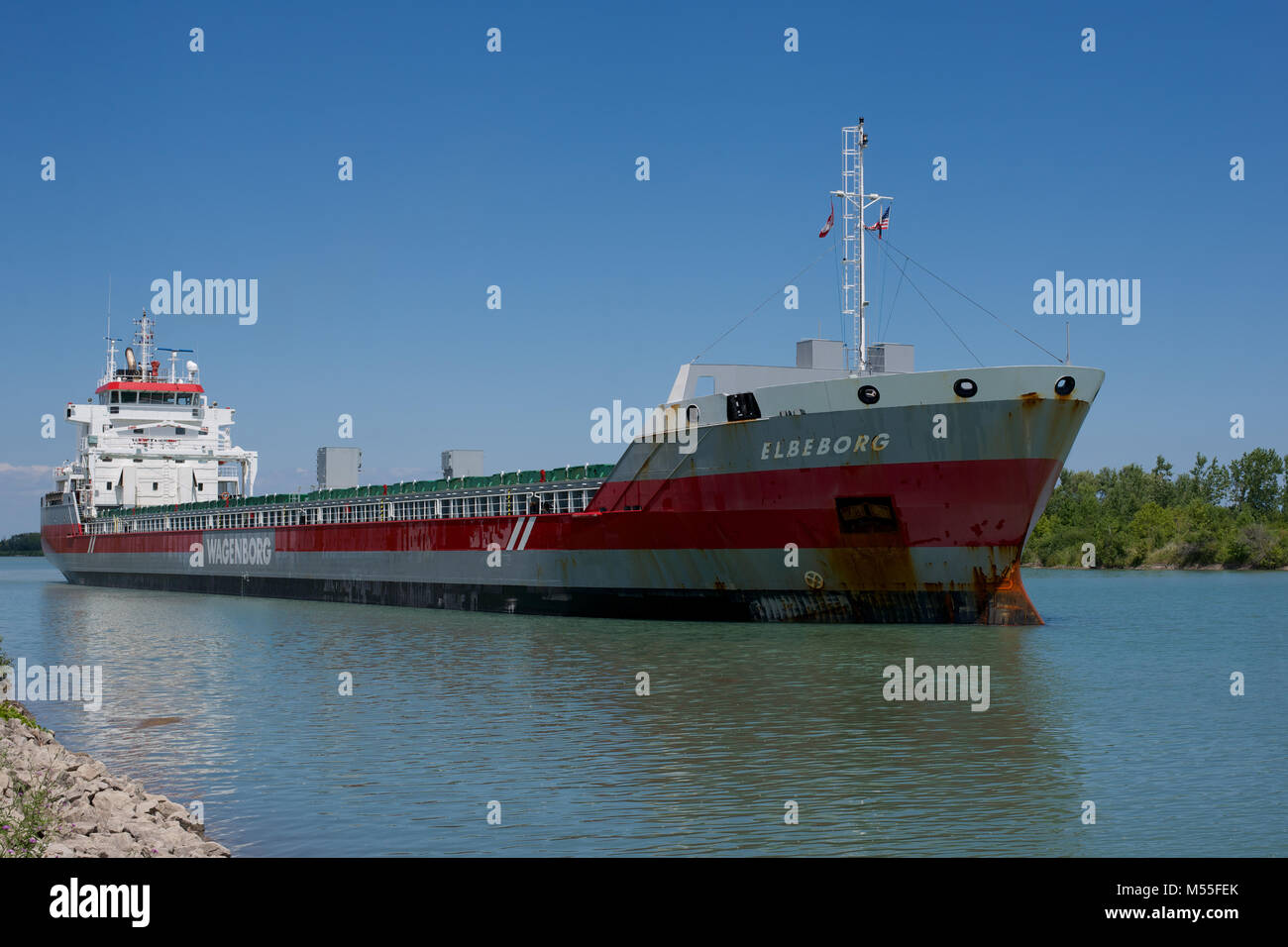 The Elbeborg general cargo ship navigating through the Welland Canal ...