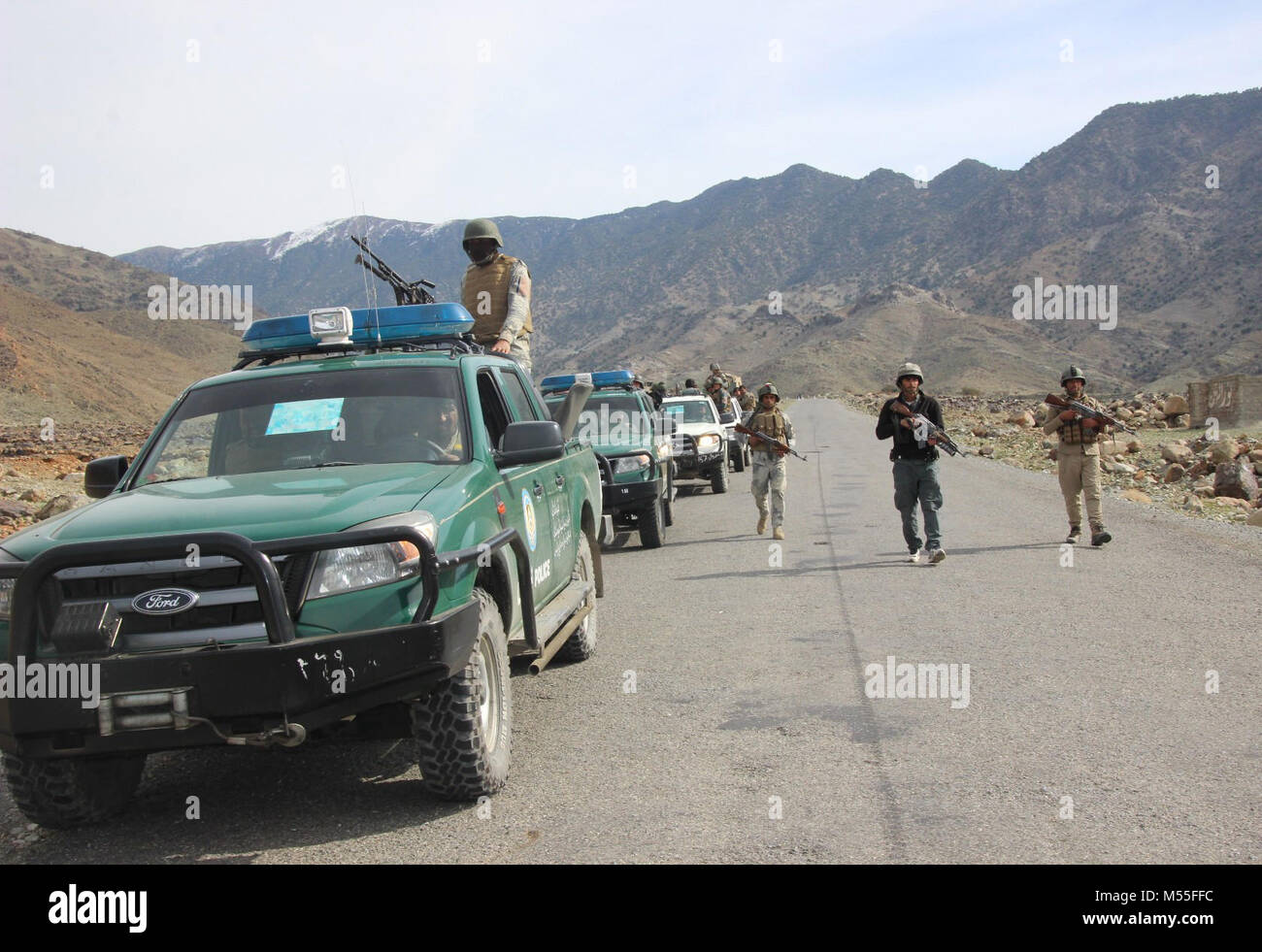 Assadabad, Afghanistan. 19th Feb, 2018. Afghan security force members ...