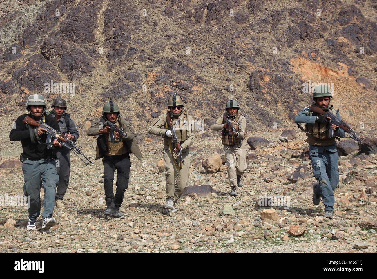 Assadabad, Afghanistan. 19th Feb, 2018. Afghan security force members ...