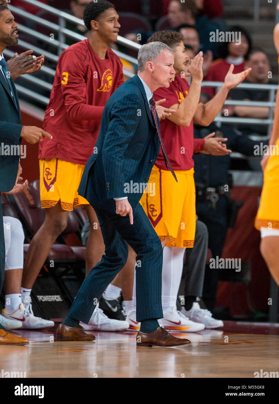 February 17, 2018 Los Angeles, CA..USC head coach Andy Enfield shouts ...