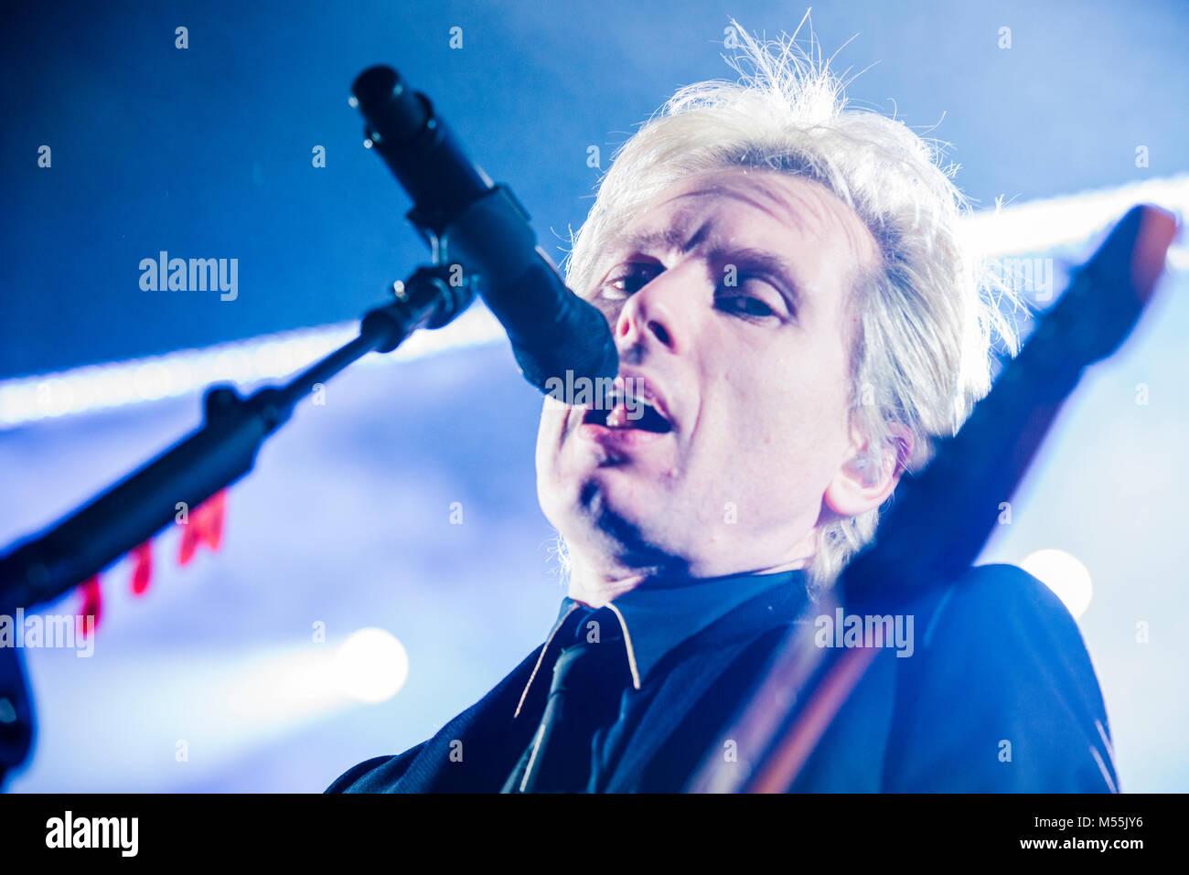 Alex Kapranos (lead singer of the band Franz Ferdinand) performing live ...