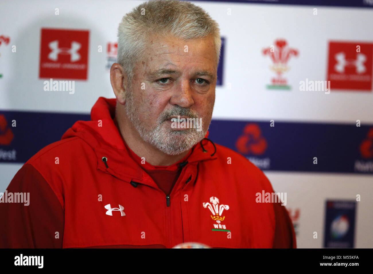 Hensol, Wales, UK. 20th February, 2018. Warren Gatland, the Wales rugby ...