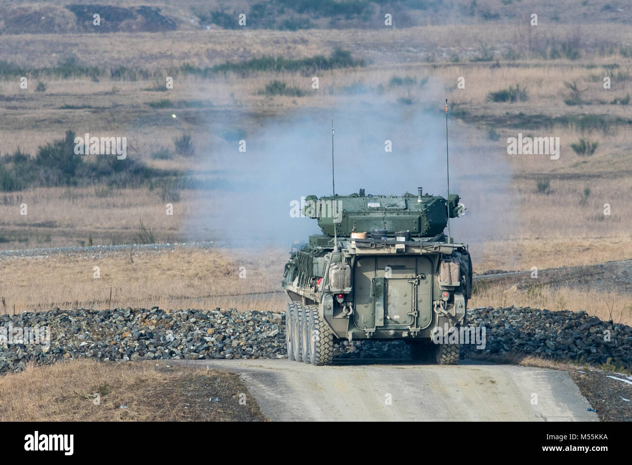 Grafenwoehr, Germany. 20 February 2018. A new tank Stryker with a 30mm ...
