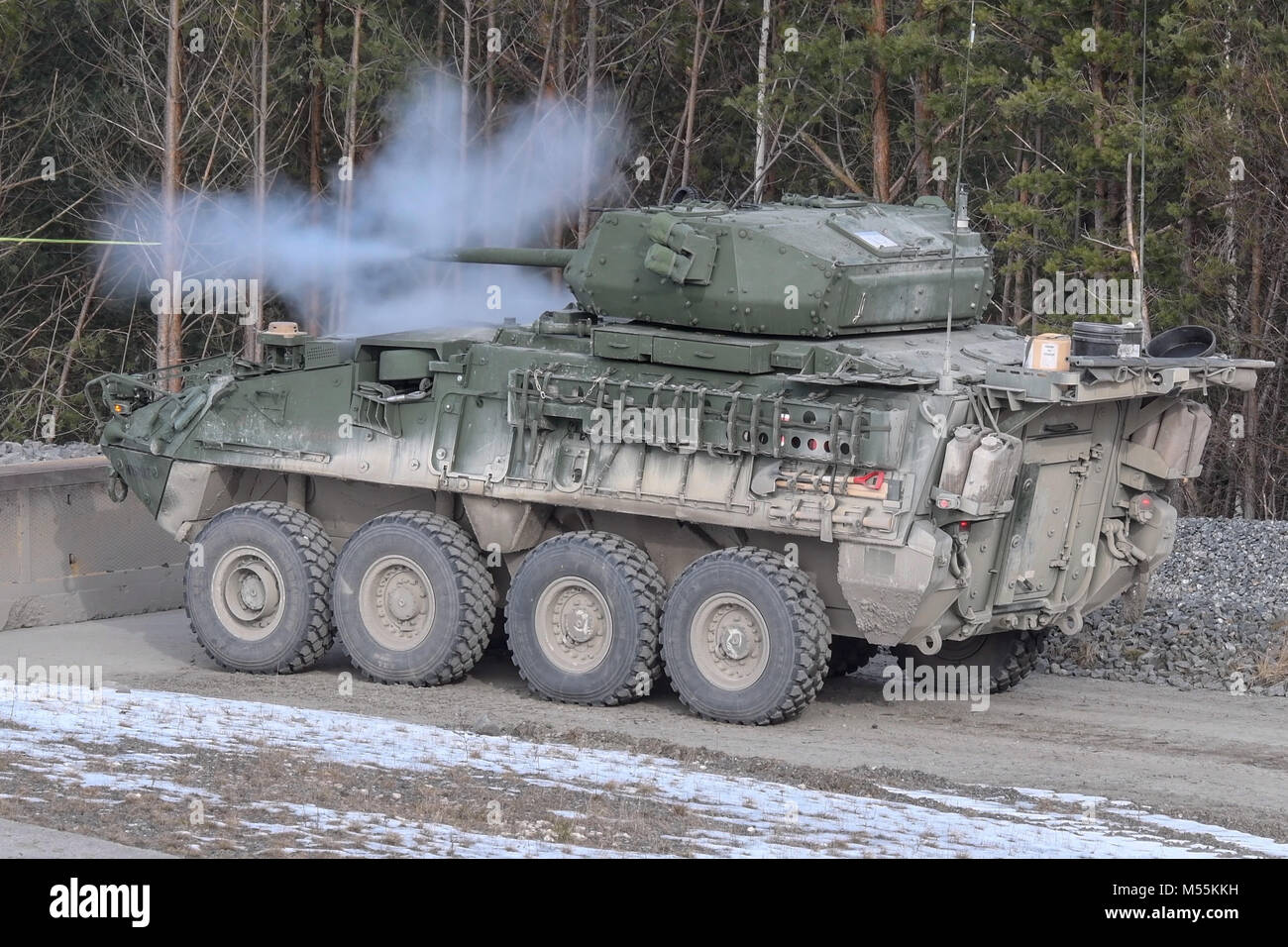 Grafenwoehr, Germany. 20 February 2018. A new tank Stryker with a 30mm ...