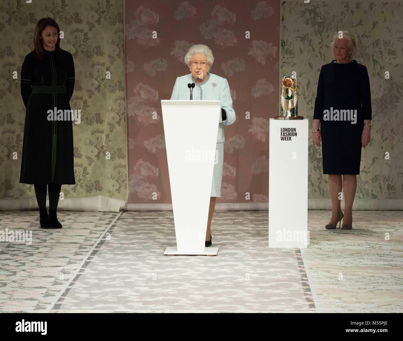 London, UK. 20th February, 2018. Her Majesty The Queen at Richard Quinn ...