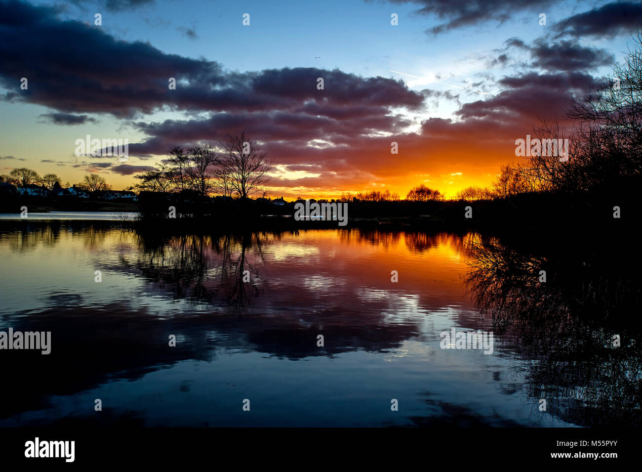 Bolton, Lancashire, UK. 20th February, 2018. A glorious golden sunset ...