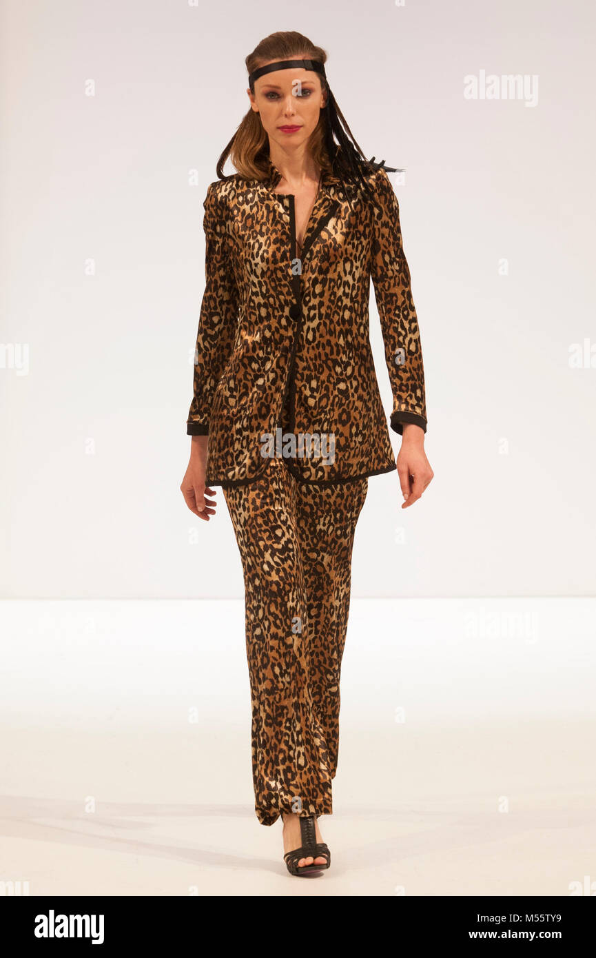 Model wearing leopard print outfit on the womenswear catwalk at Moda ...