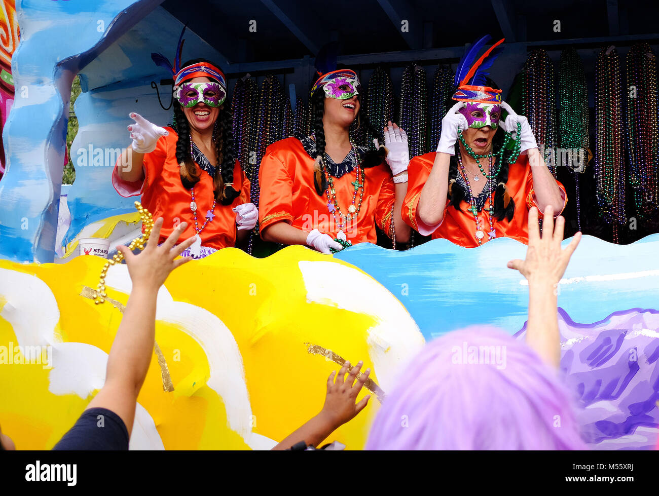 New Orleans, LOUISIANA, USA. 10th Feb, 2018. Float riders with the ...