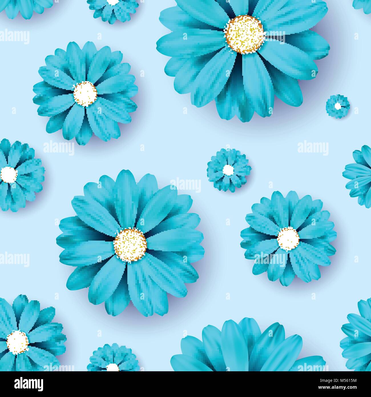 Flower seamless pattern background with realistic blue floral elements ...