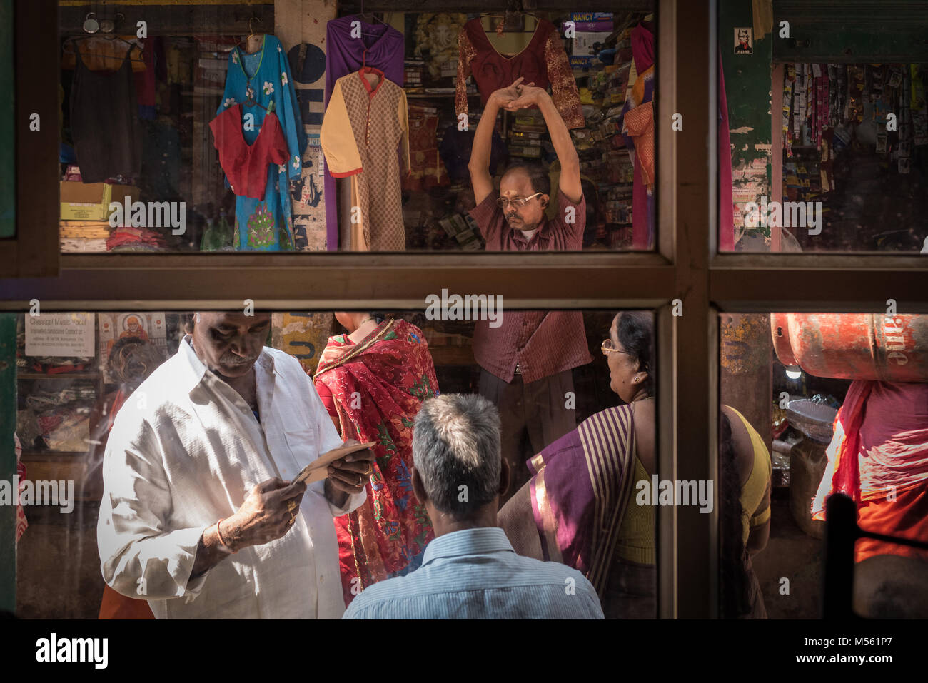 Indian street life as seen from inside looking out, Varanasi, India ...