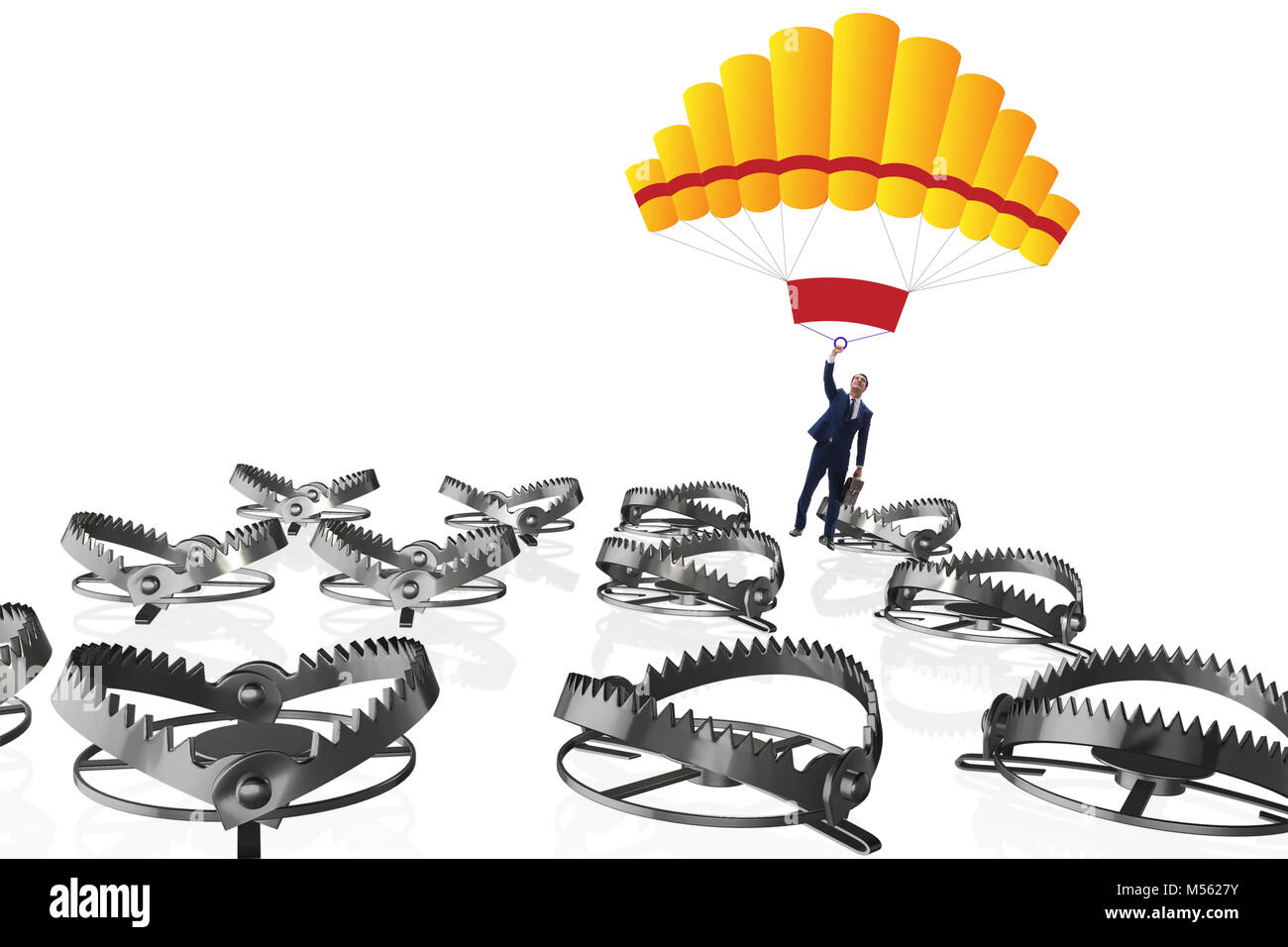 Businessman falling into trap on parachute Stock Photo - Alamy
