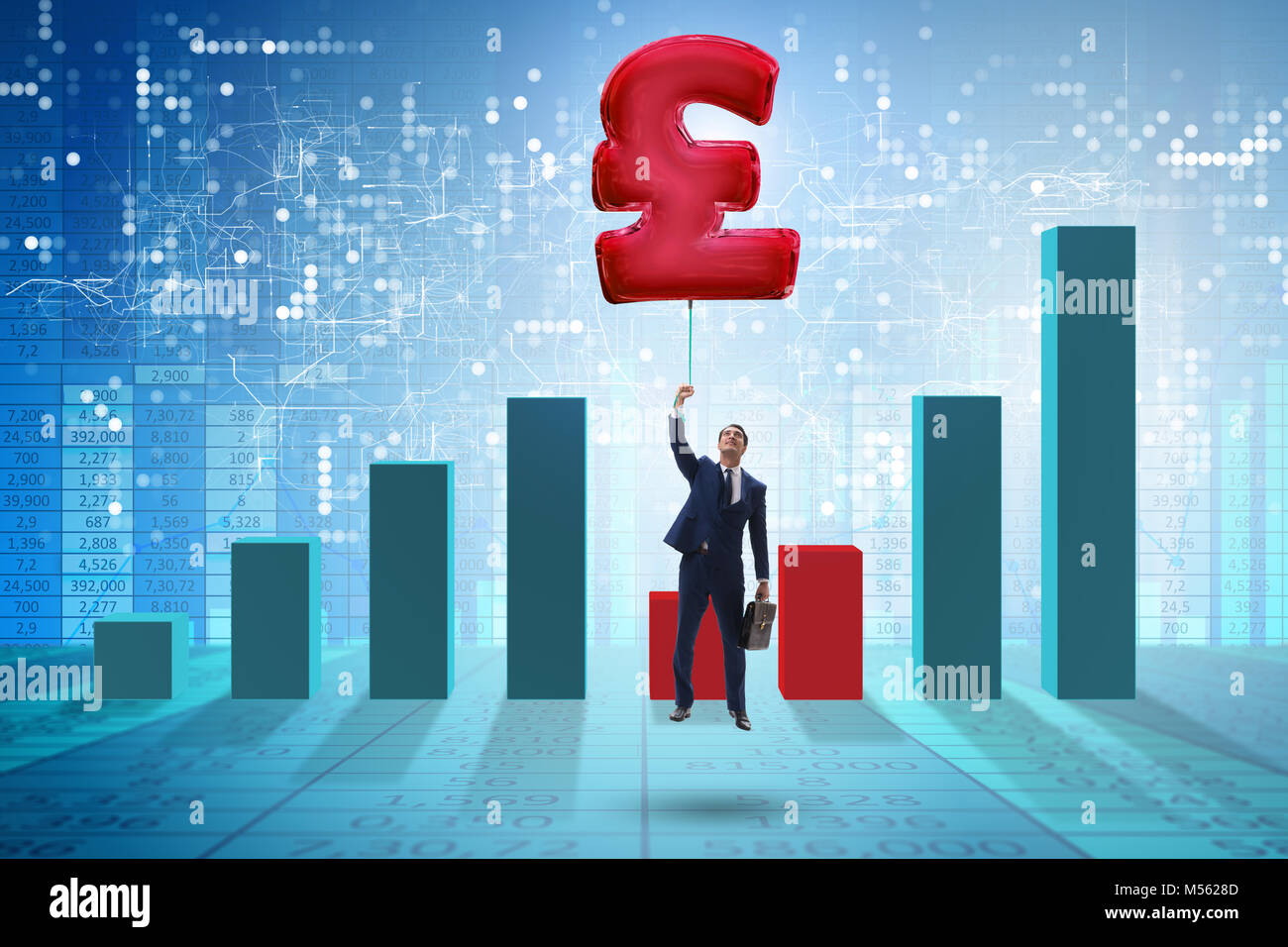 Businessman flying on british pound sign inflatable balloon Stock Photo ...
