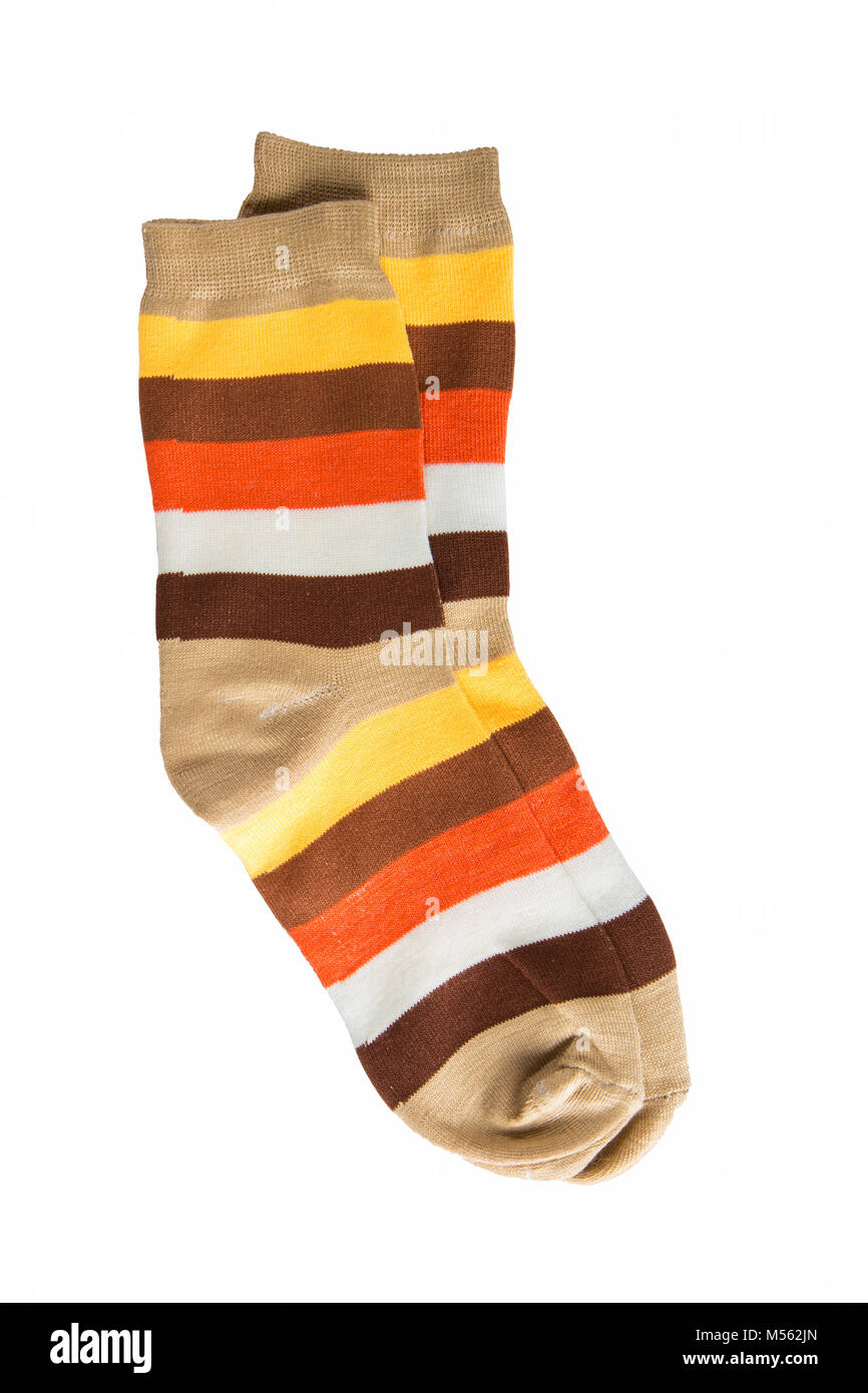 Two striped sock in yellow, orange, white, red-haired brown stripes. 5 ...