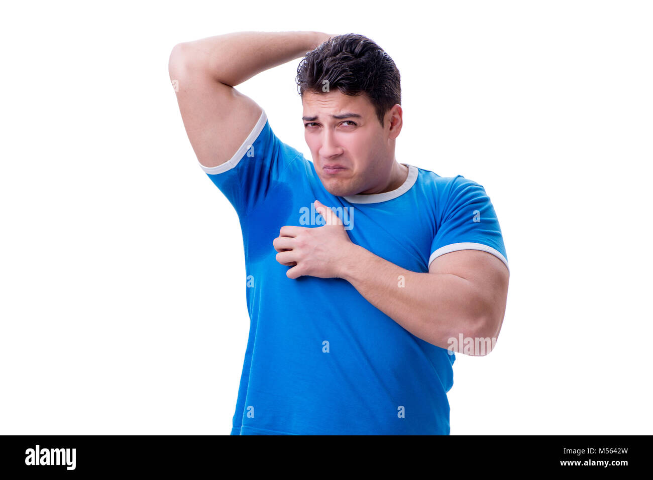 Man sweating excessively smelling bad isolated on white backgrou Stock ...