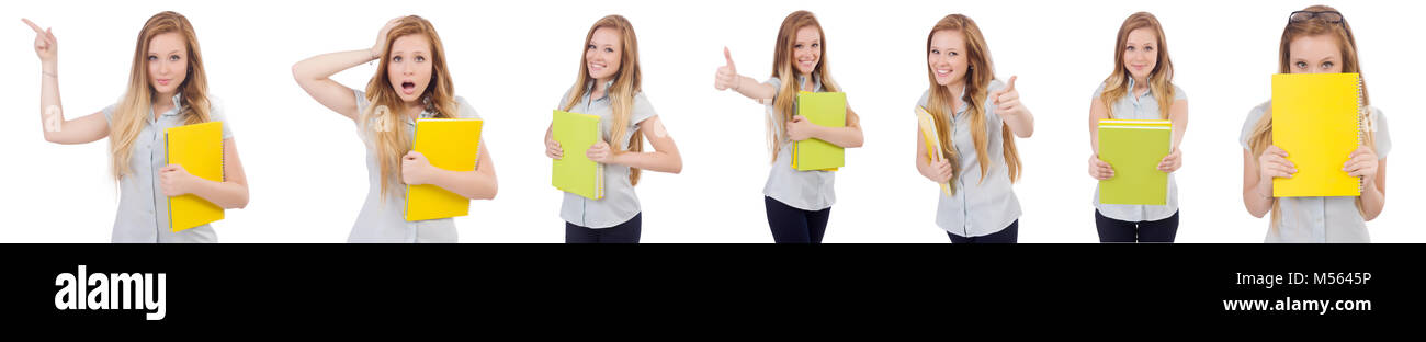 Young student with books on white Stock Photo - Alamy