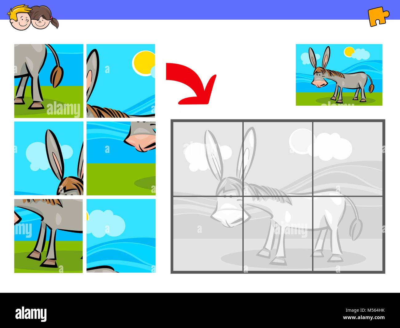 jigsaw puzzles with donkey farm animal Stock Photo - Alamy