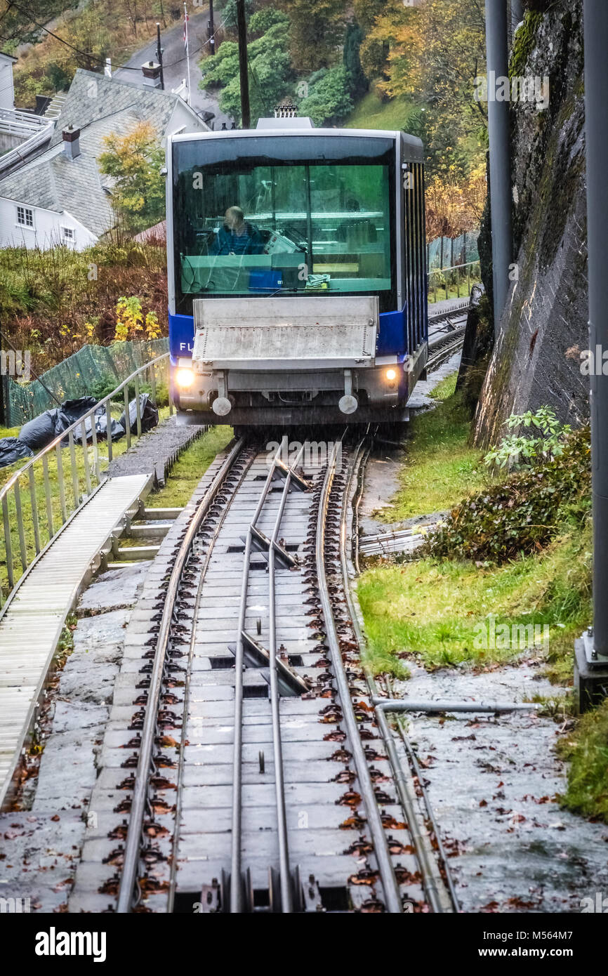The Floibanen funicular arriving at the station Stock Photo - Alamy