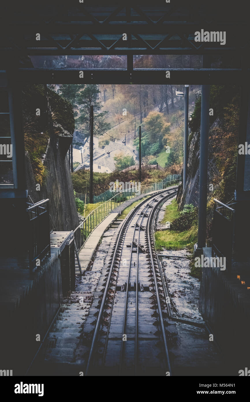 The Floibanen funicular top station Stock Photo - Alamy