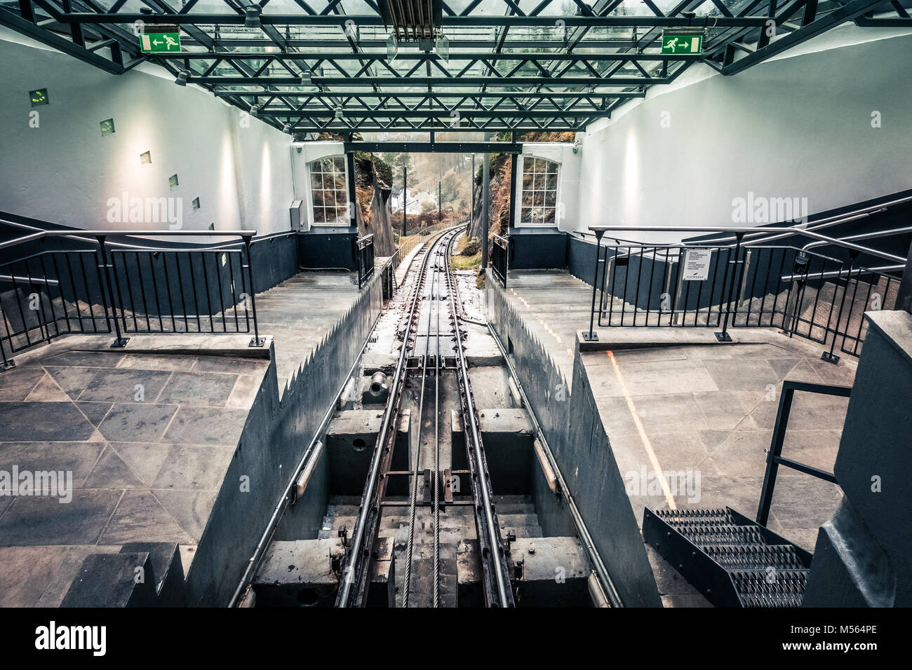 The Floibanen funicular top station Stock Photo - Alamy
