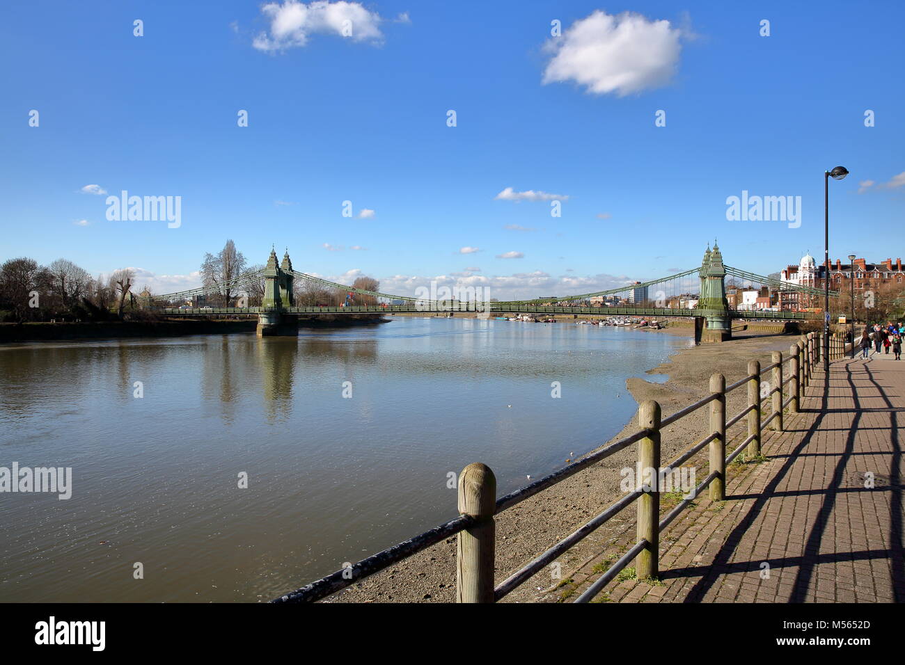 The Thames Path with Hammersmith Bridge in the background, borough of ...