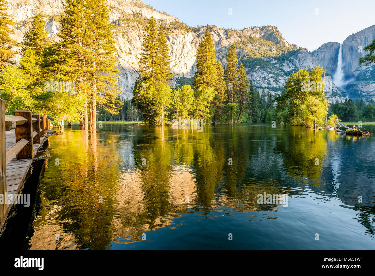 Merced River and Yosemite Falls landscape Stock Photo - Alamy