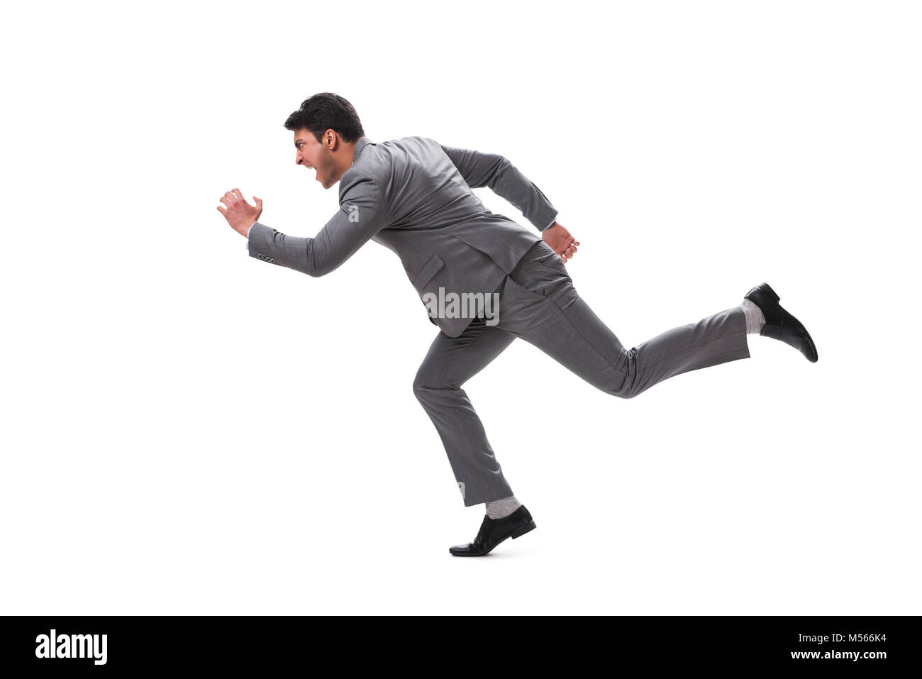 Young businessman running forward isolated on white Stock Photo - Alamy